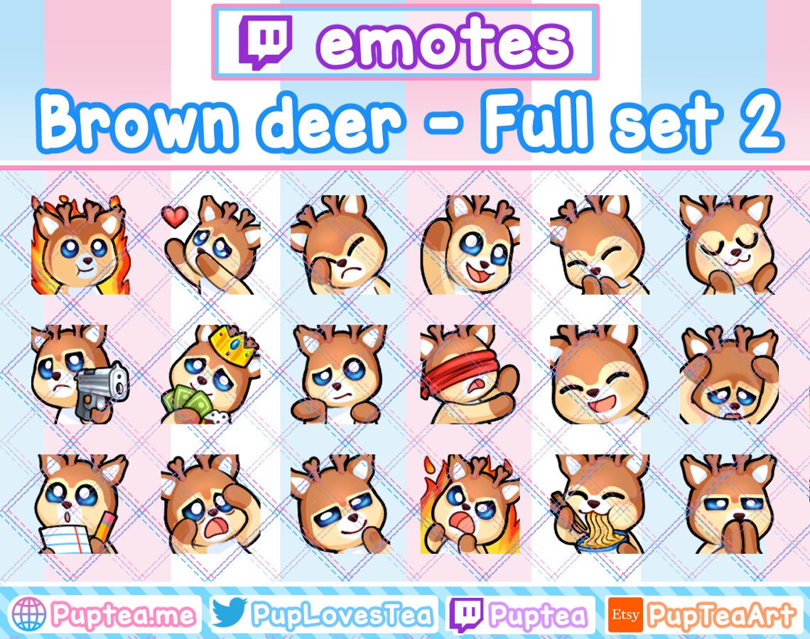 18x Cute Brown Deer Emotes Pack for Twitch Youtube and Discord | Full ...