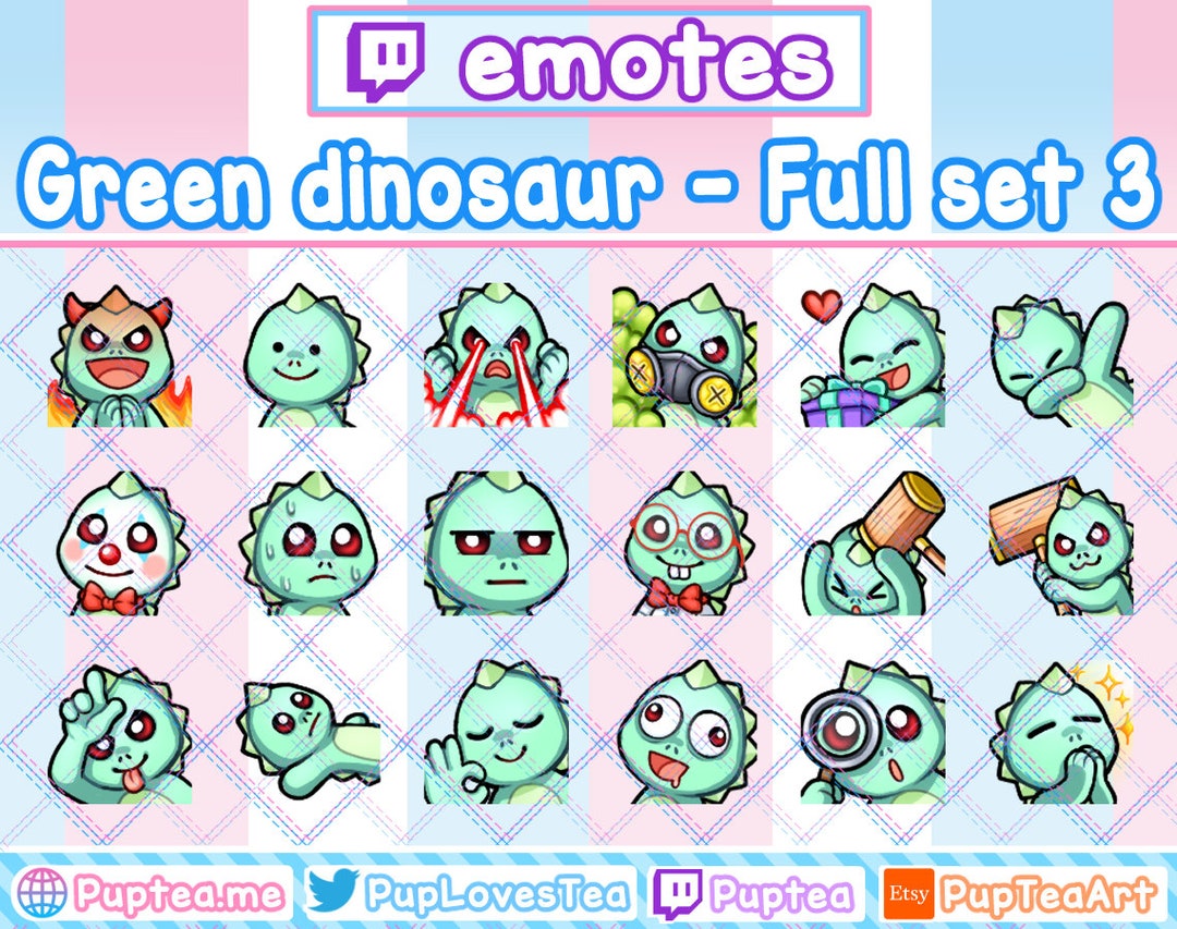 18x Cute Green Dinosaur Emotes Pack for Twitch Youtube and Discord ...
