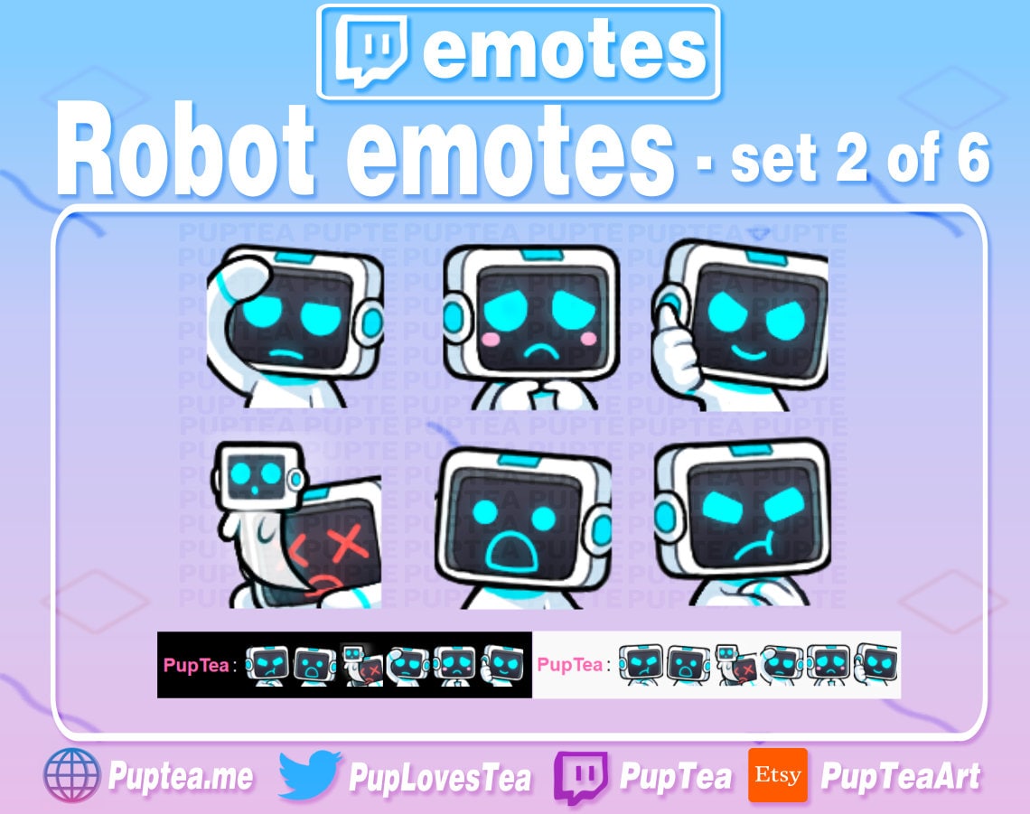 6x Cute Robot Emotes Pack for Twitch Youtube and Discord Set 2 - Etsy