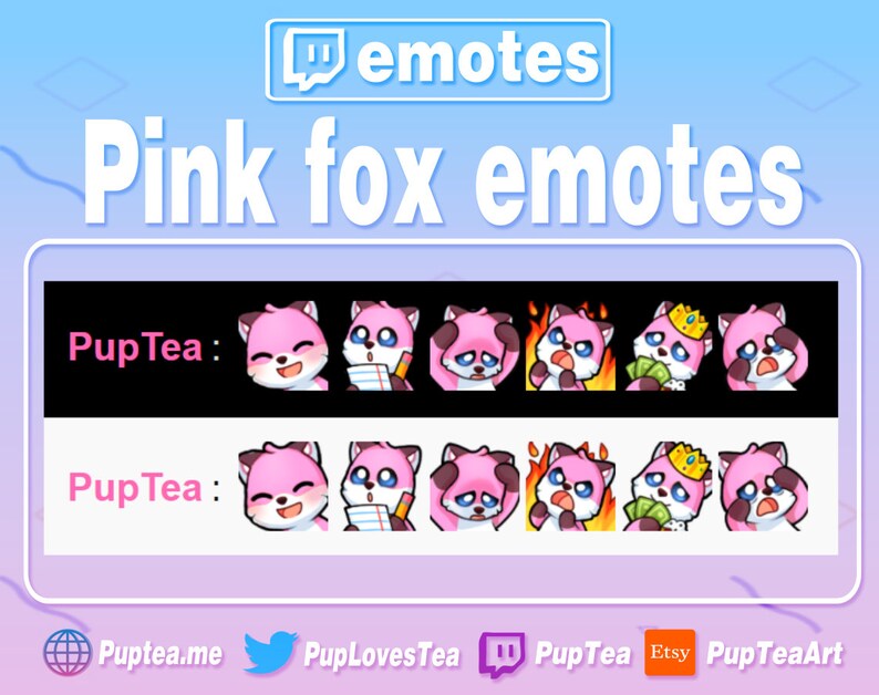 6x Cute Pink Fox Emotes Pack for Twitch Youtube and Discord - Etsy