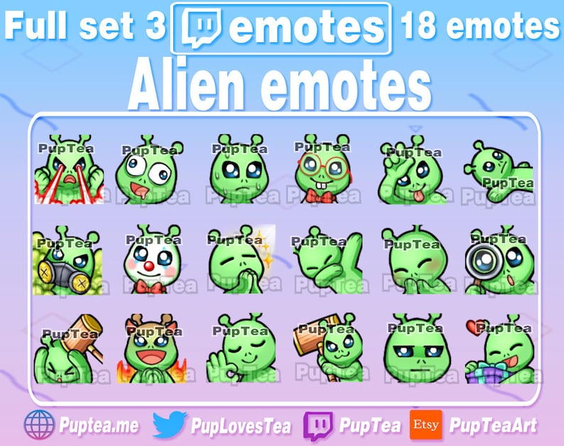 18x Cute Alien Emotes Pack for Twitch Youtube and Discord | Full Set 3 ...