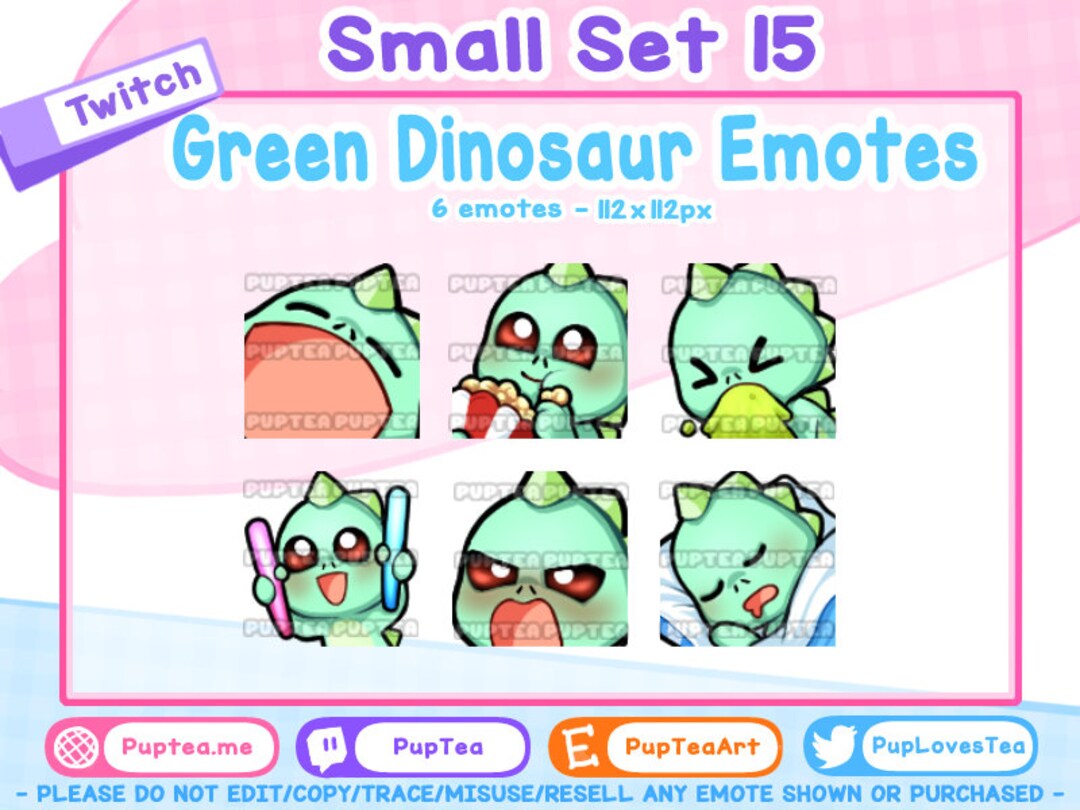 6x Cute Green Dinosaur Emotes Pack for Twitch Youtube and Discord Set ...
