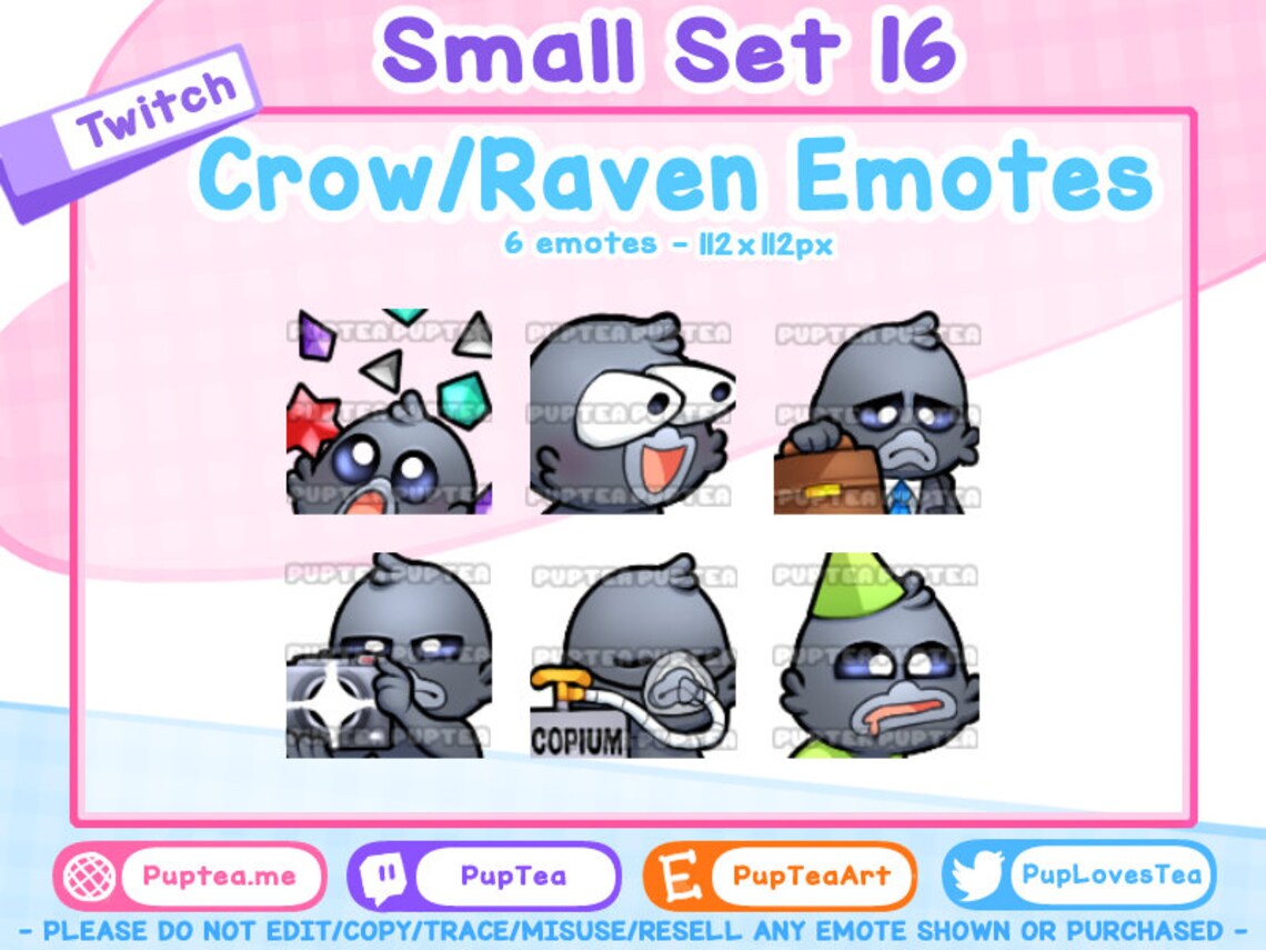 6x Cute Crow / Raven Emotes Pack for Twitch Youtube and Discord Set 16 ...