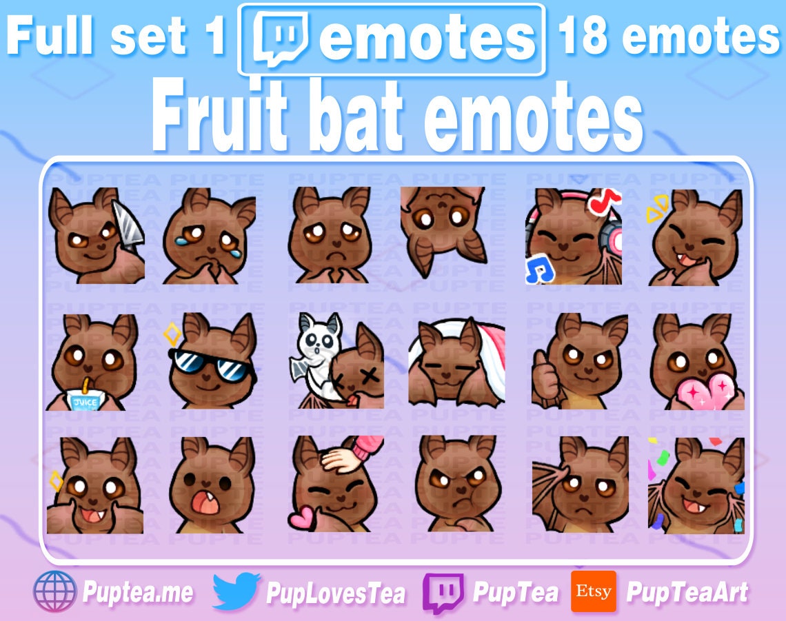 18x Cute Fruit Bat Emotes Pack for Twitch Youtube and Discord | Full ...