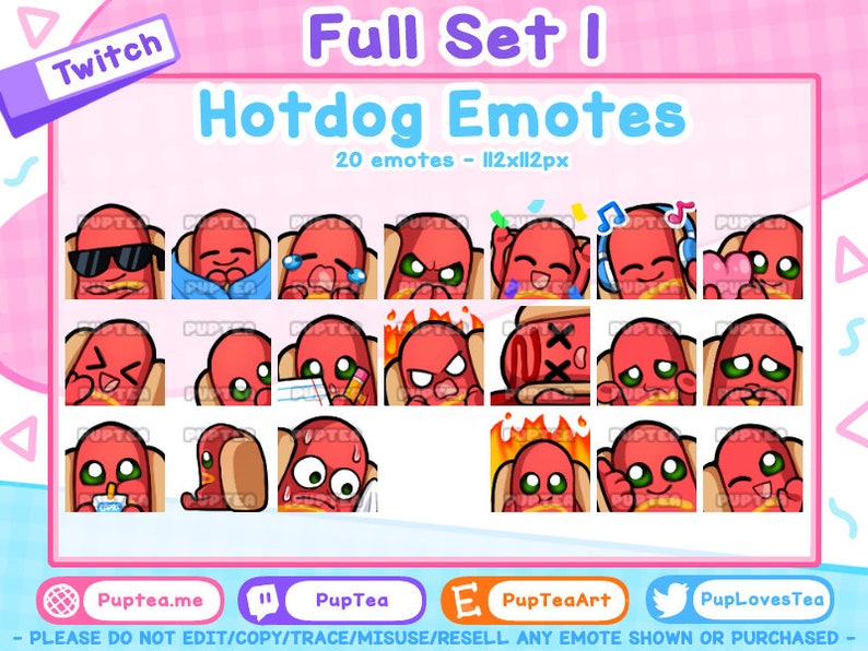 20x Cute Hotdog Emotes Pack for Twitch Youtube and Discord | Full Set 1 ...