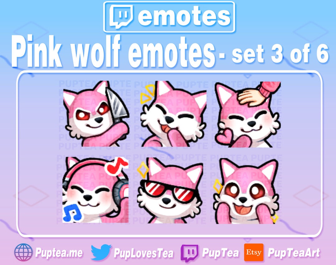 6x Cute Pink Wolf Emotes Pack for Twitch Youtube and Discord | Set 3 - Etsy