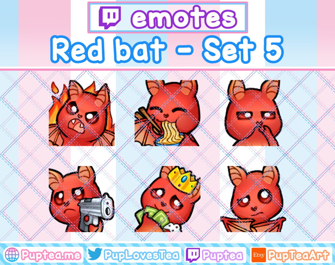 6x Cute Red Bat Emotes Pack for Twitch Youtube and Discord Set 5 - Etsy