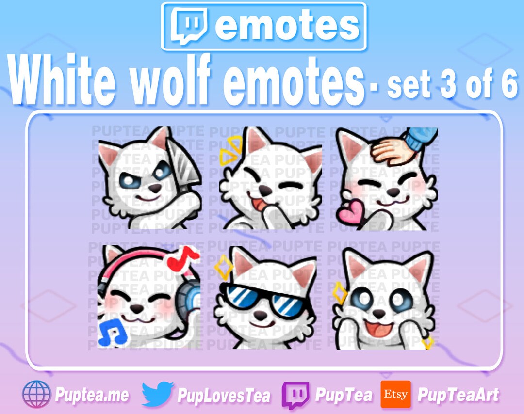 6x Cute White Wolf Emotes Pack for Twitch Youtube and Discord Set 3 - Etsy