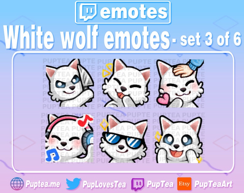 6x Cute White Wolf Emotes Pack for Twitch Youtube and Discord Set 3 - Etsy