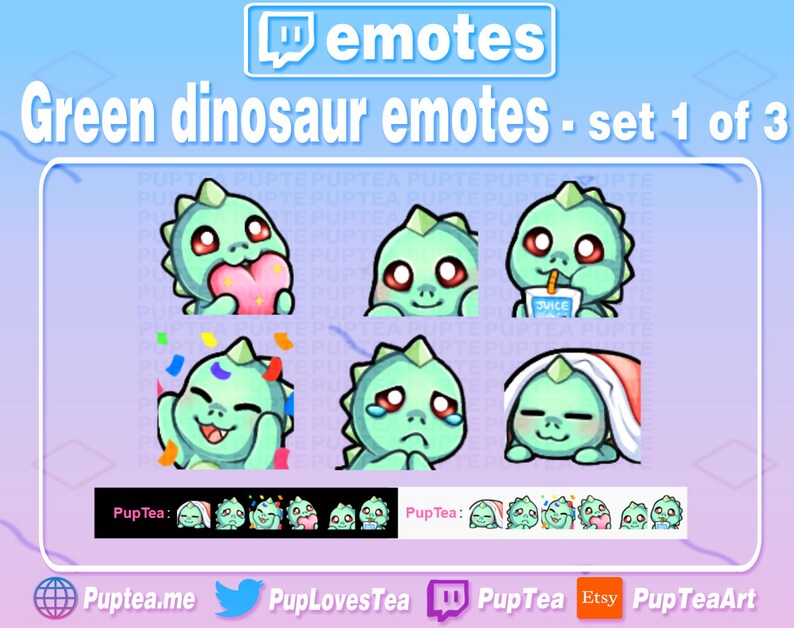 6x Cute Green Dinosaur Emotes Pack for Twitch Youtube and Discord Set 1 ...