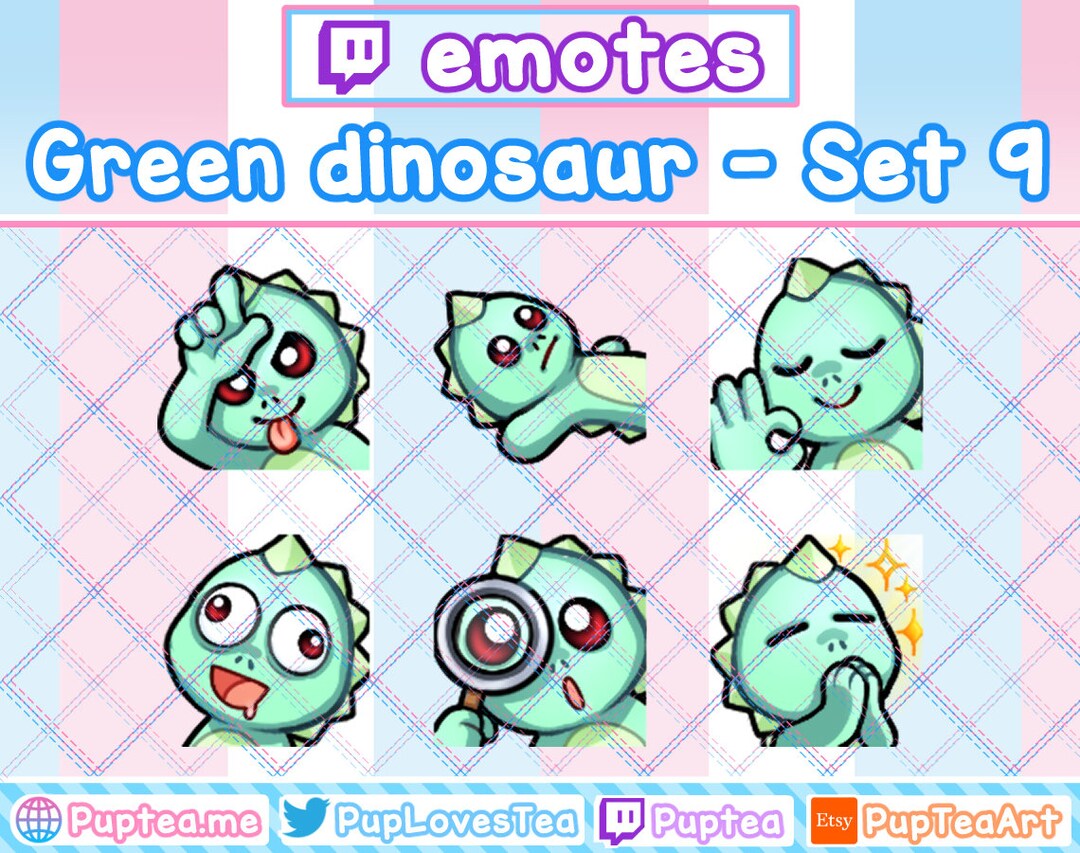 6x Cute Green Dinosaur Emotes Pack for Twitch Youtube and Discord | Set ...