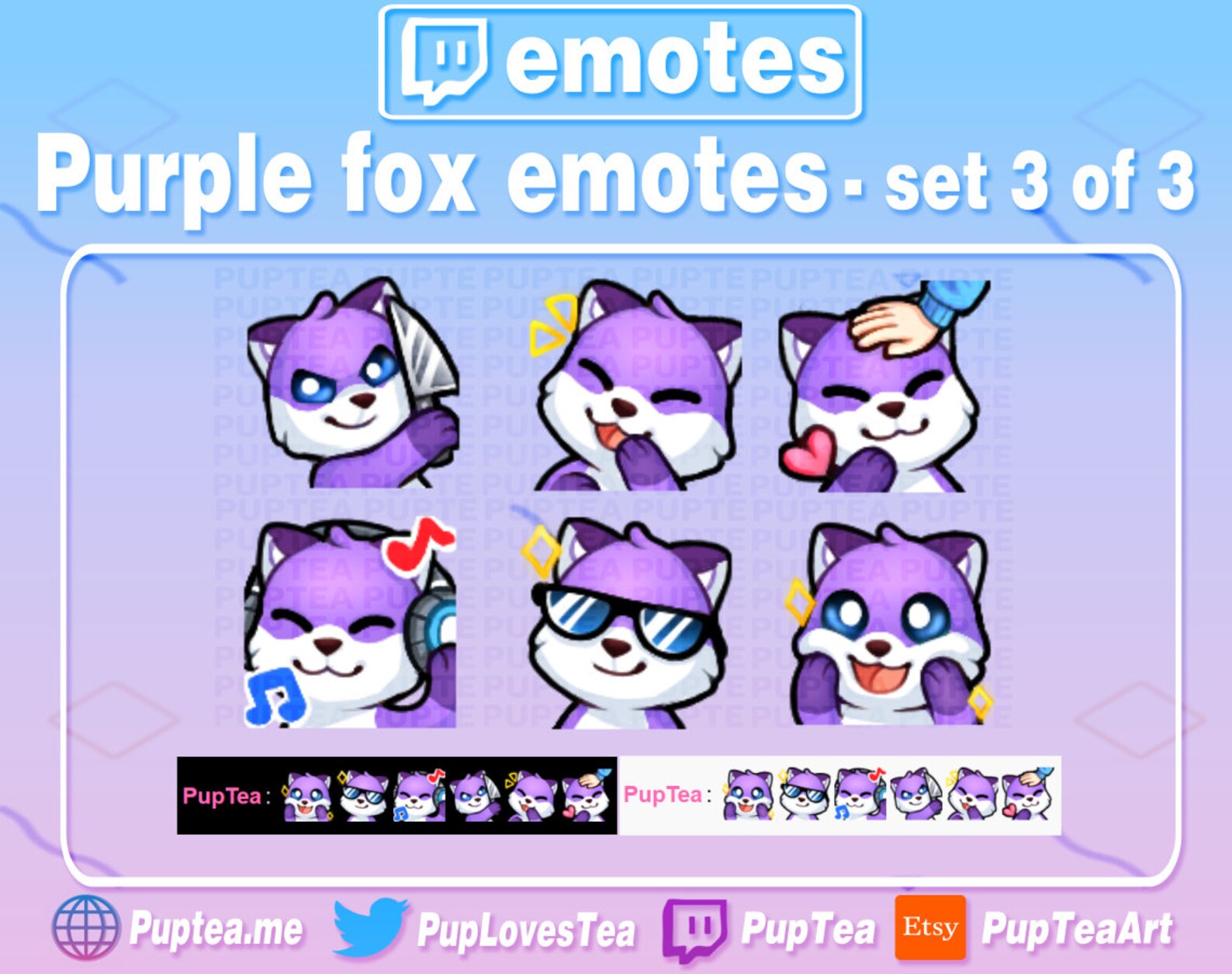 6x Cute Purple Fox Emotes Pack for Twitch Youtube and Discord - Etsy