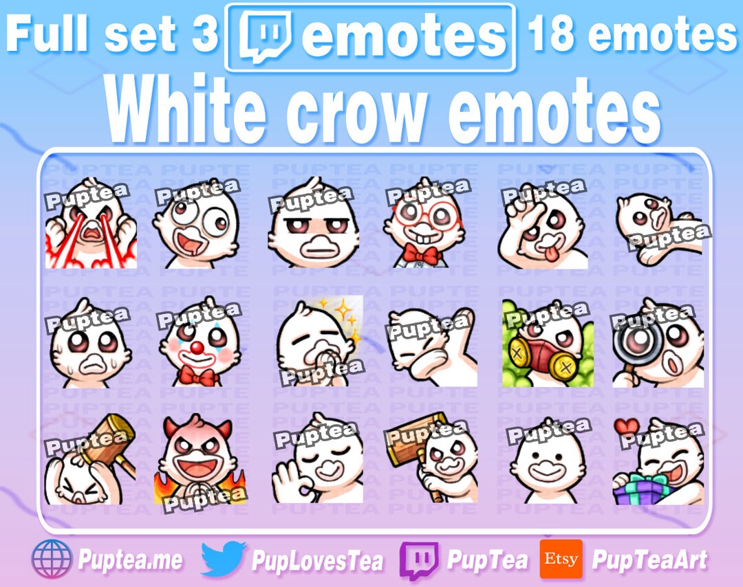 18x Cute White Crow Emotes Pack for Twitch Youtube and Discord Full Set ...