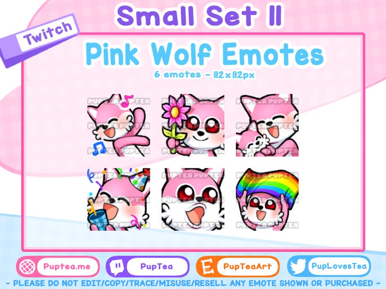 6x Cute Pink Wolf Emotes Pack for Twitch Youtube and Discord Set 11 - Etsy