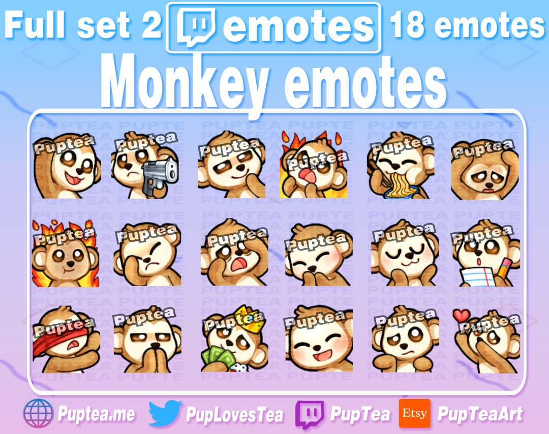 18x Cute Monkey Emotes Pack for Twitch Youtube and Discord | Full Set 2 ...
