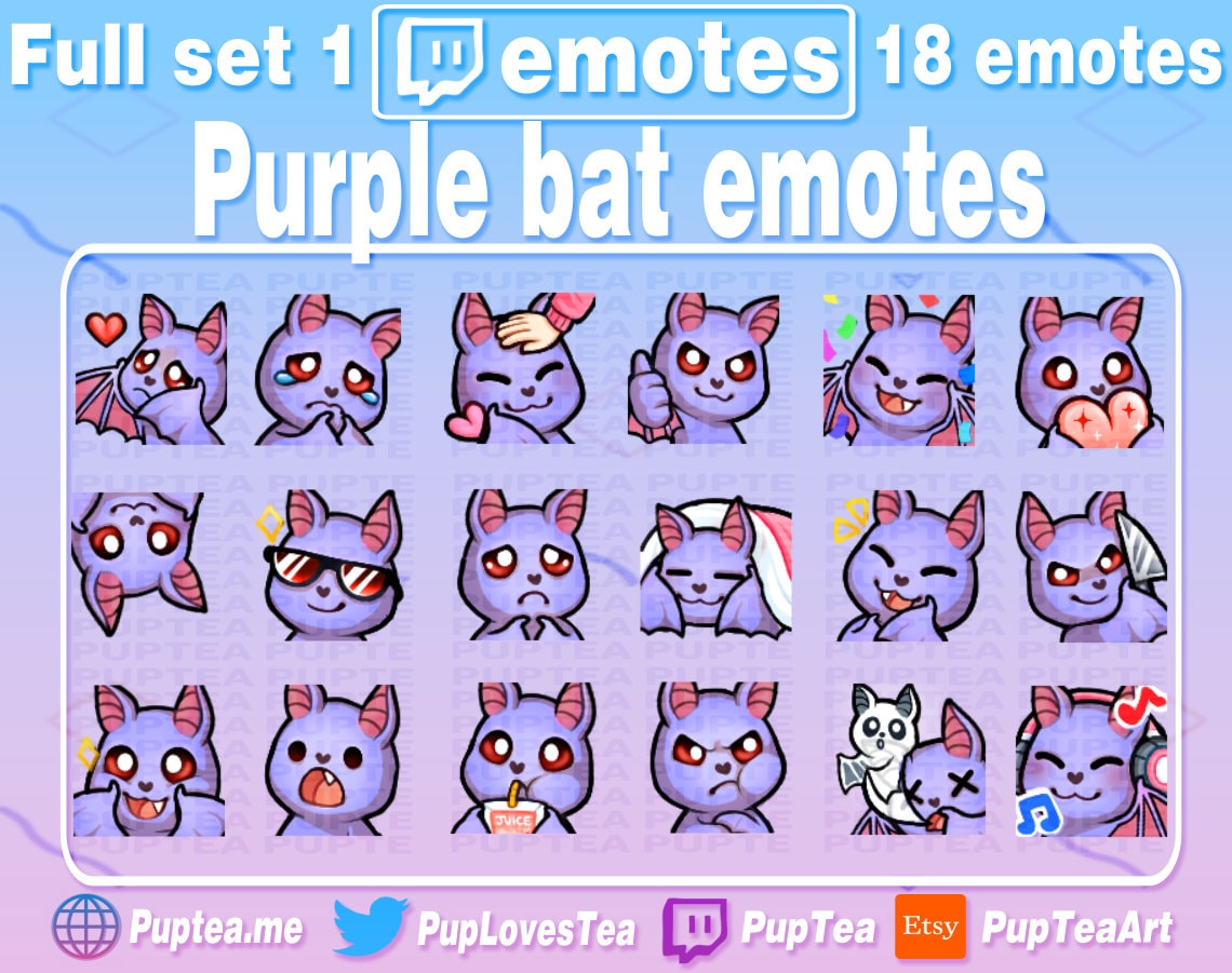 18x Cute Purple Bat Emotes Pack for Twitch and Discord Full | Etsy