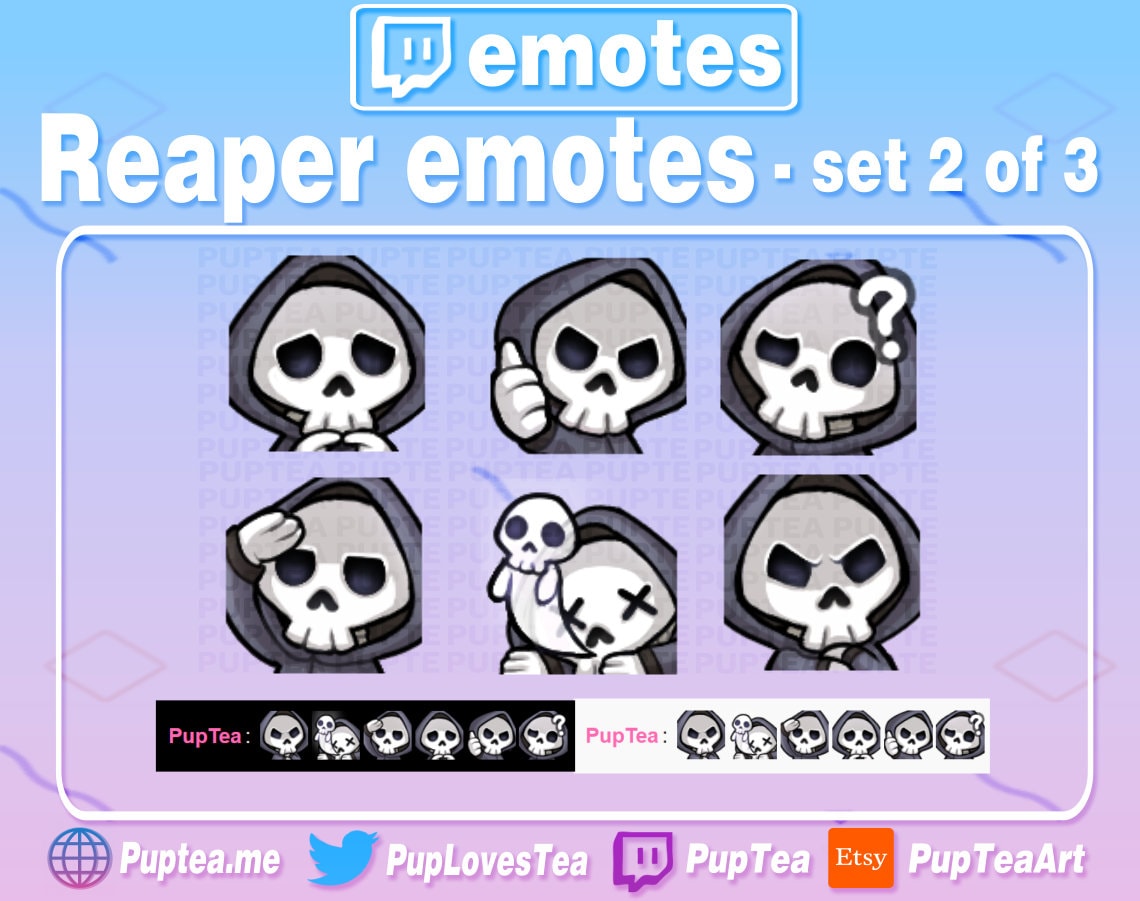 6x Cute Skeleton Grim Reaper Emotes Pack for Twitch Youtube and Discord ...