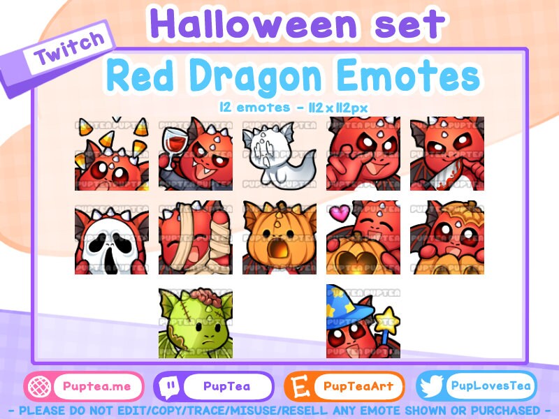 12x Cute Halloween Red Dragon Emotes Pack for Twitch Youtube and ...