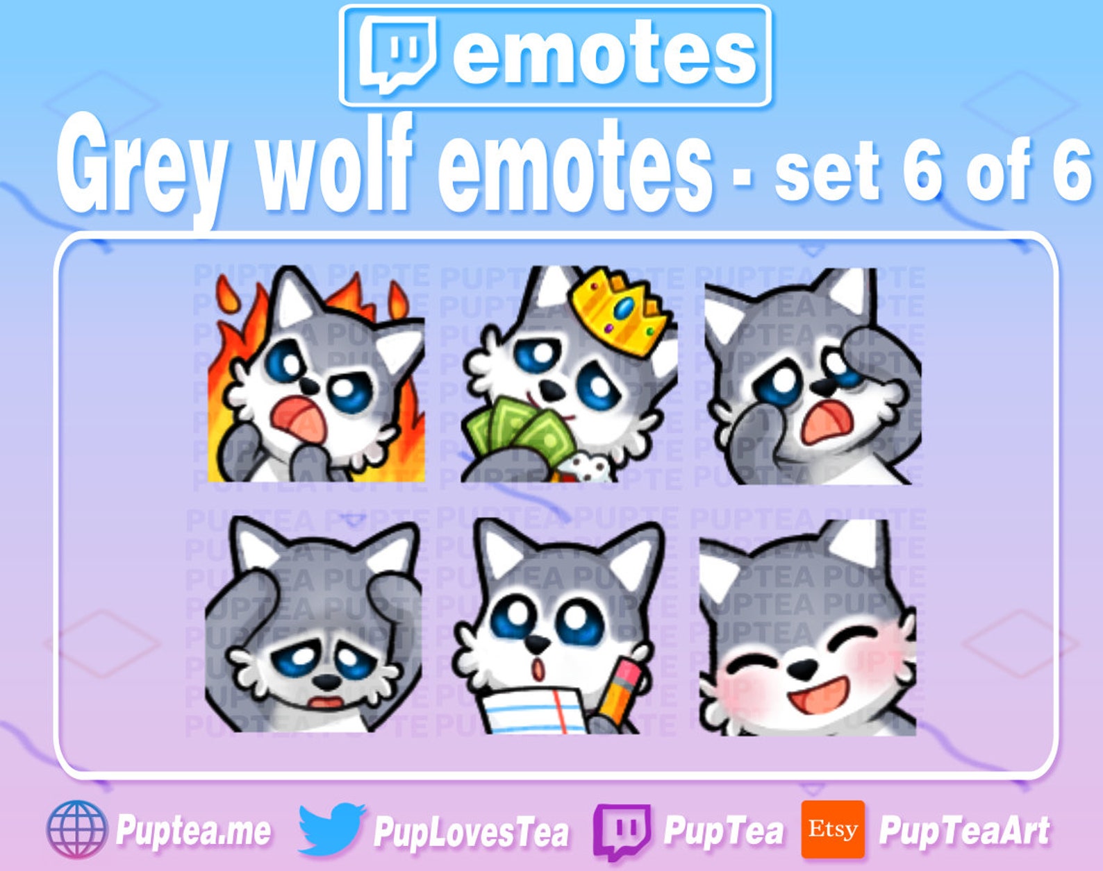 6x Cute Grey Wolf Emotes Pack for Twitch Youtube Tiktok and - Etsy
