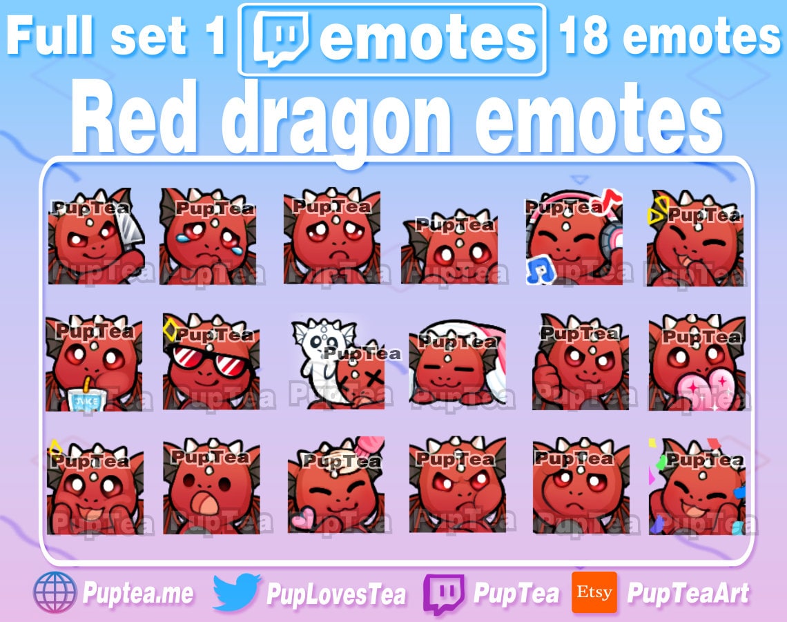 18x Cute Red Dragon Emotes Pack for Twitch Youtube and Discord | Full ...