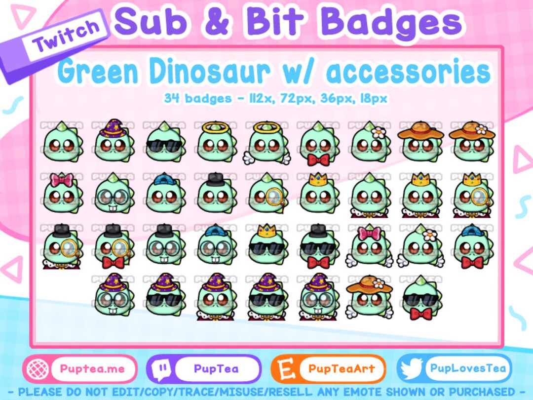 34x Cute Green Dinosaur Twitch Sub Badges / Cheer Bit Badges ...