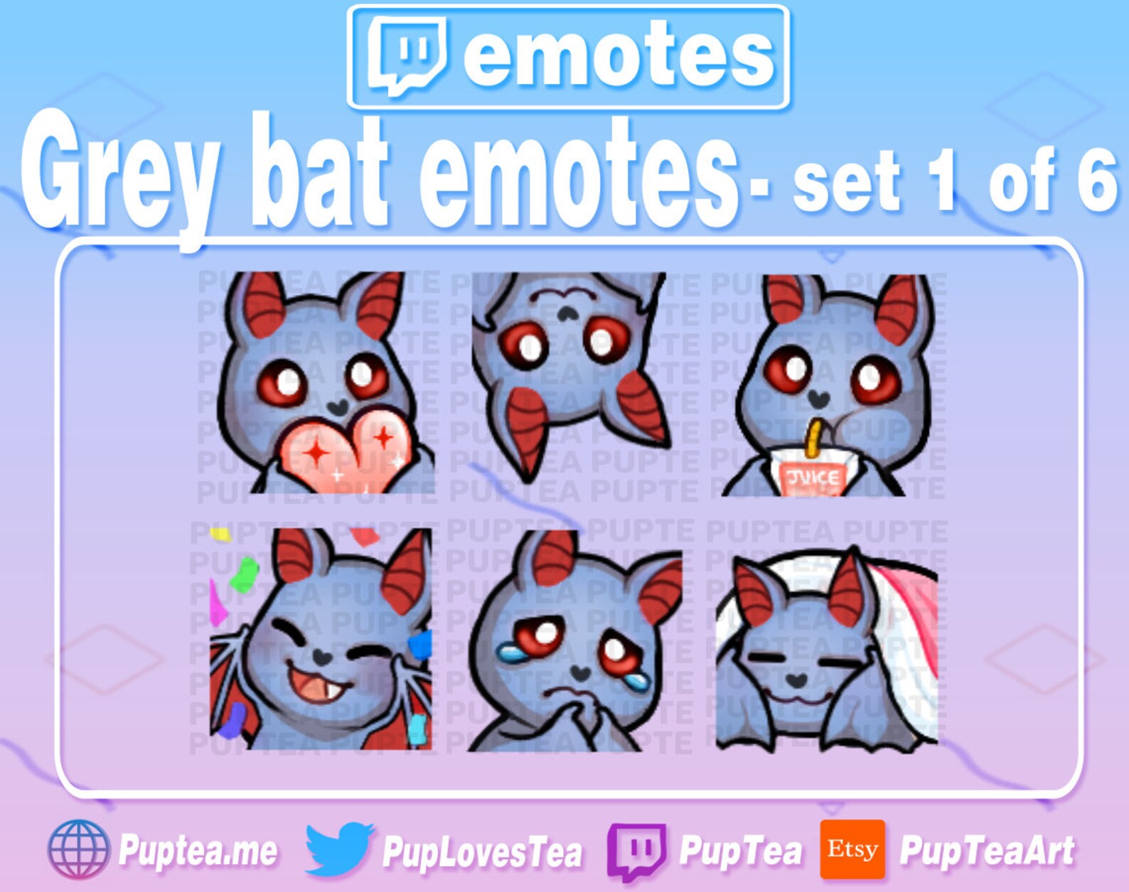 6x Cute Grey Bat Emotes Pack for Twitch Youtube and Discord - Etsy