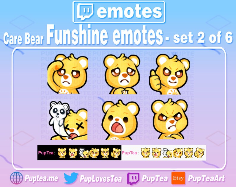 6x Cute Yellow Bear / Funshine Care Bear Emotes Pack for Twitch Youtube ...