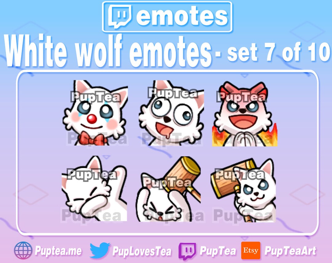 6x Cute White Wolf Emotes Pack for Twitch Youtube and Discord | Set 7 ...