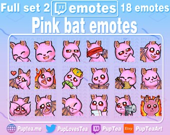 6x Cute Pink Bat Emotes Pack for Twitch and Discord Set 2 | Etsy