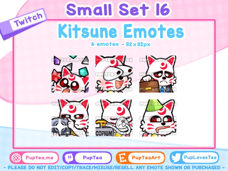 6x Cute Kitsune Emotes Pack for Twitch Youtube and Discord Set 16 - Etsy