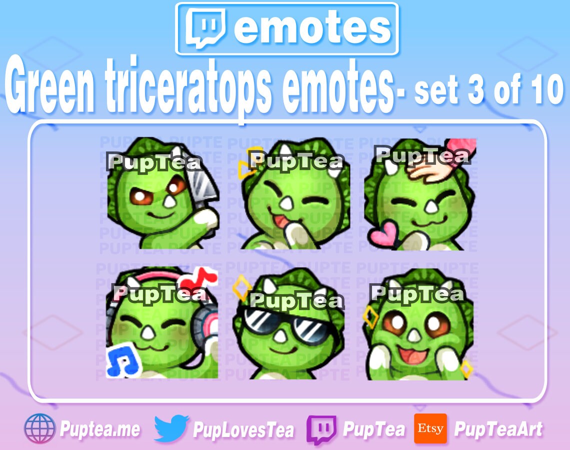 6x Cute Green Triceratops Emotes Pack for Twitch Youtube and - Etsy