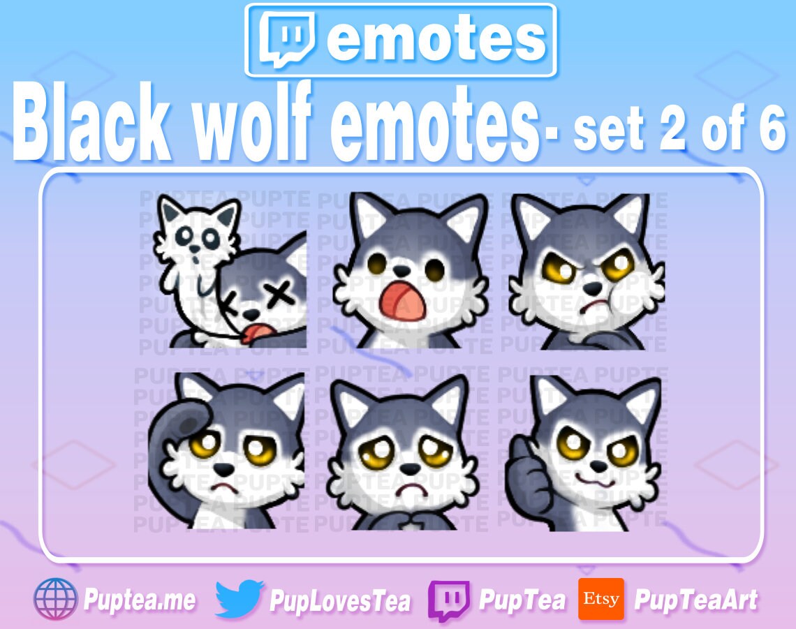 6x Cute Black Wolf Emotes Pack for Twitch Youtube and Discord - Etsy