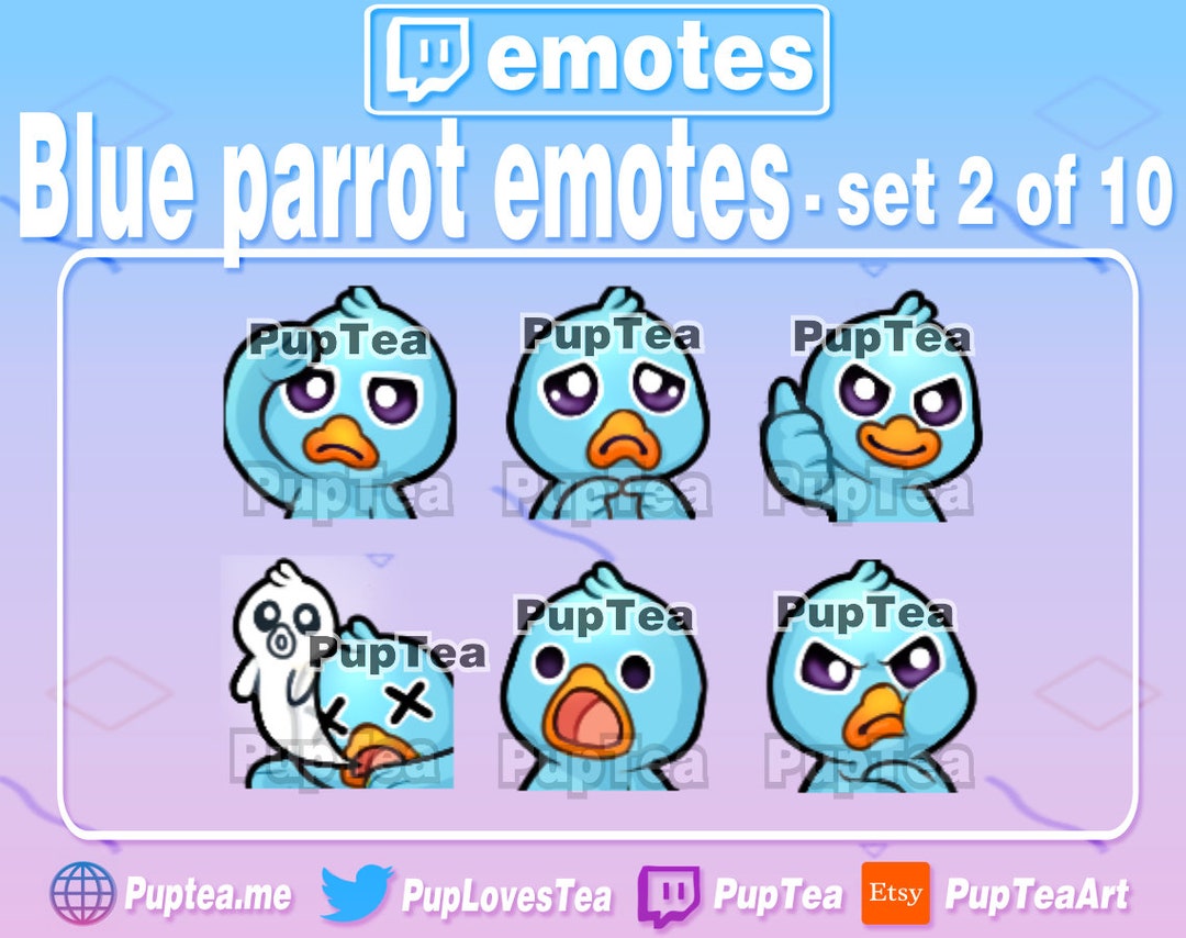 6x Cute Blue Parrot Emotes Pack for Twitch Youtube and Discord Set 2 - Etsy