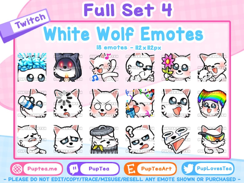 18x Cute White Wolf Emotes Pack for Twitch Youtube and Discord | Full ...