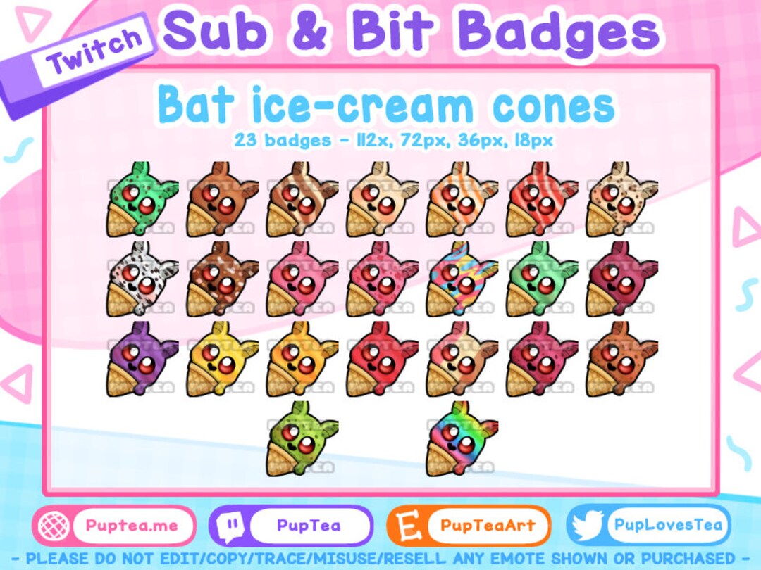 23x Cute Bat Twitch Sub Badges / Cheer Bit Badges Ice Cream Cone Set - Etsy