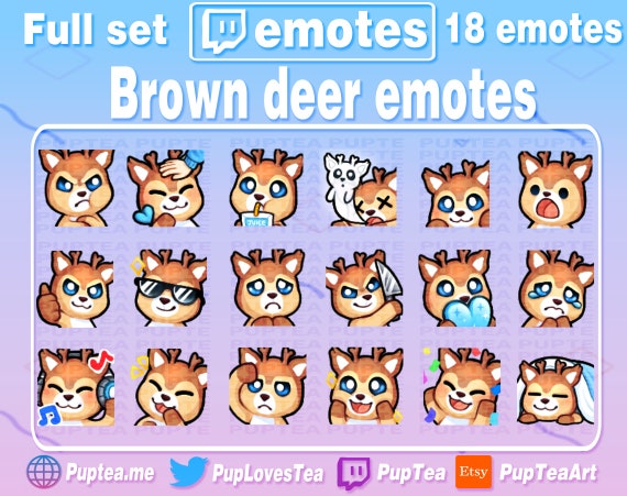18x Cute Brown Deer Emotes Pack for Twitch and Discord Full | Etsy