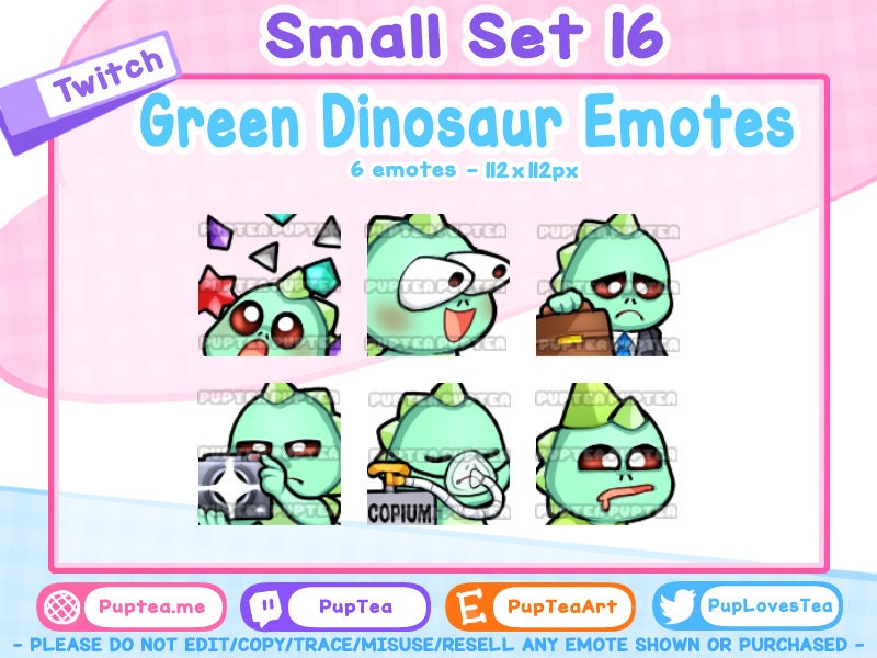 6x Cute Green Dinosaur Emotes Pack for Twitch Youtube and Discord Set ...