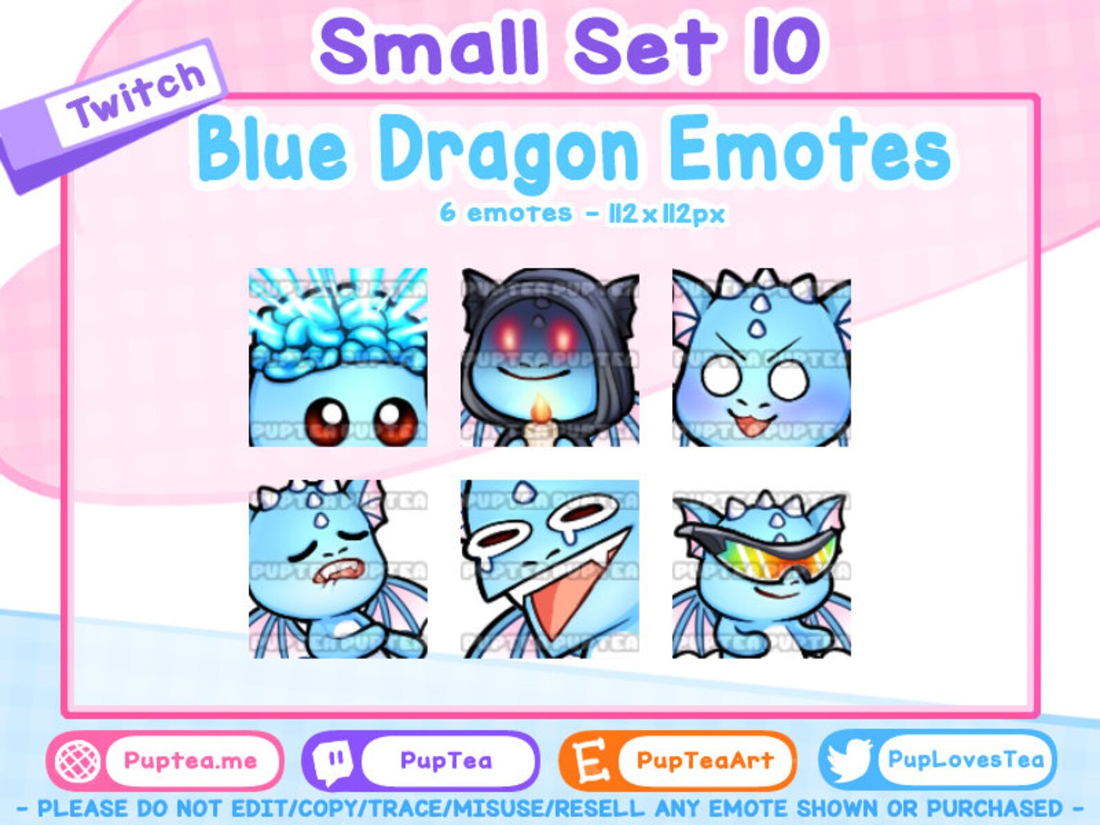6x Cute Blue Dragon Emotes Pack for Twitch Youtube and Discord Set 10 ...