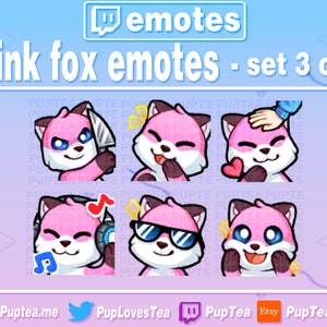 6x Cute Pink Fox Emotes Pack for Twitch Youtube and Discord | Set 3 ...