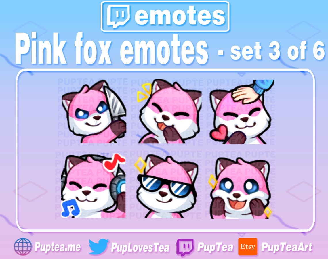 6x Cute Pink Fox Emotes Pack for Twitch Youtube and Discord Set 3 ...