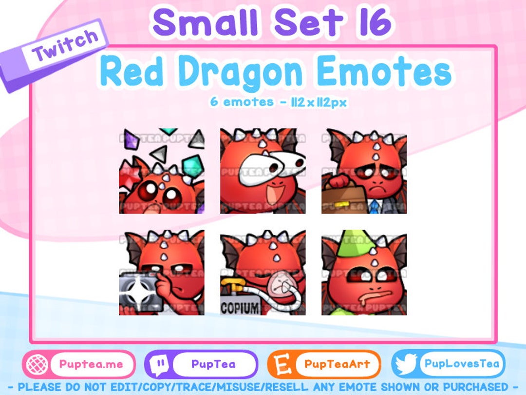 6x Cute Red Dragon Emotes Pack for Twitch Youtube and Discord Set 16 - Etsy
