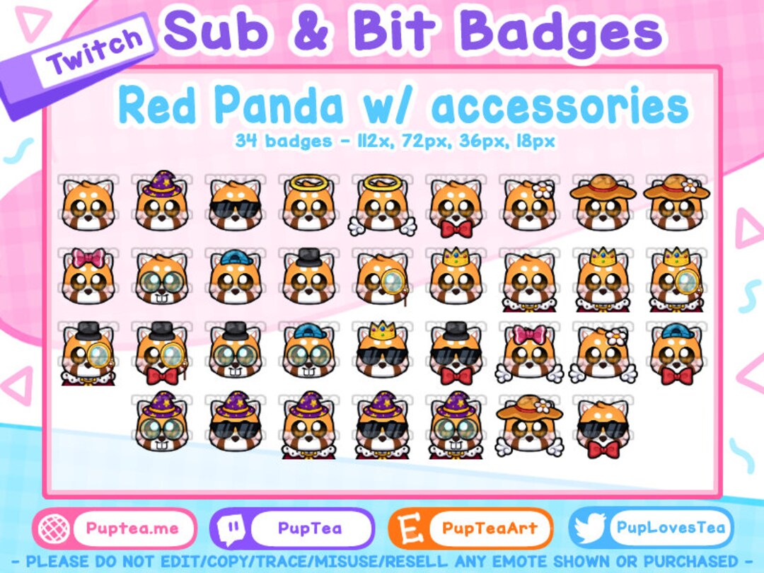 34x Cute Red Panda Twitch Sub Badges / Cheer Bit Badges | Accessory Set ...