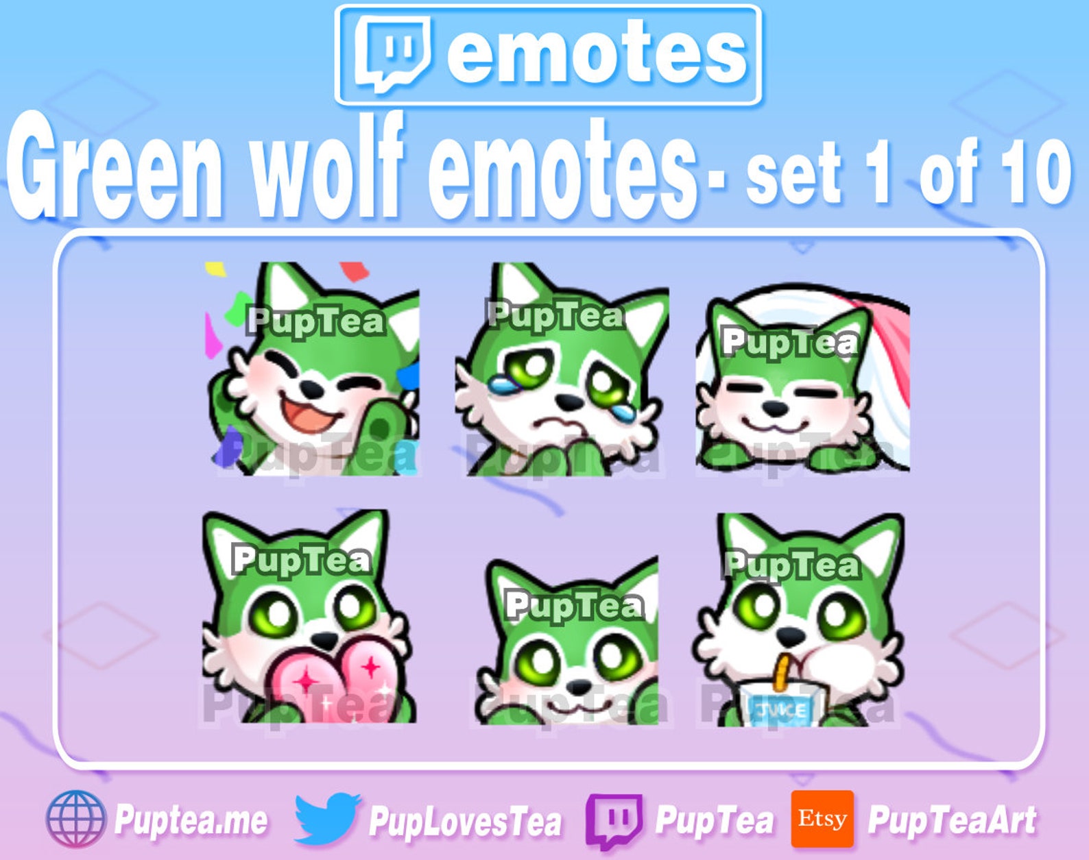 6x Cute Green Wolf Emotes Pack for Twitch Youtube and Discord - Etsy