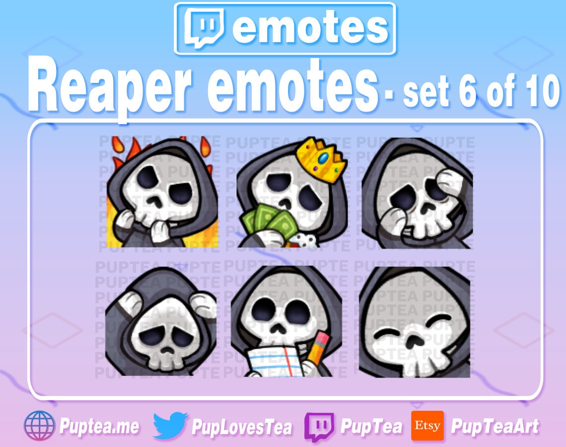 6x Cute Skeleton Grim Reaper Emotes Pack for Twitch Youtube and Discord ...