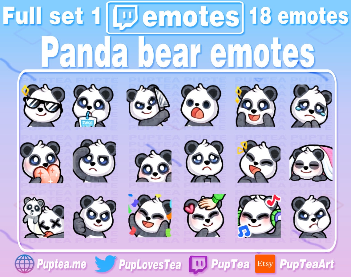 18x Cute Panda Bear Emotes Pack for Twitch Youtube and Discord Full Set ...