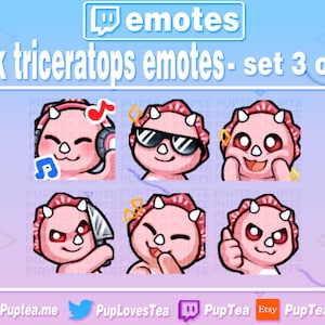 6x Cute Pink Triceratops Emotes Pack for Twitch Youtube and Discord ...