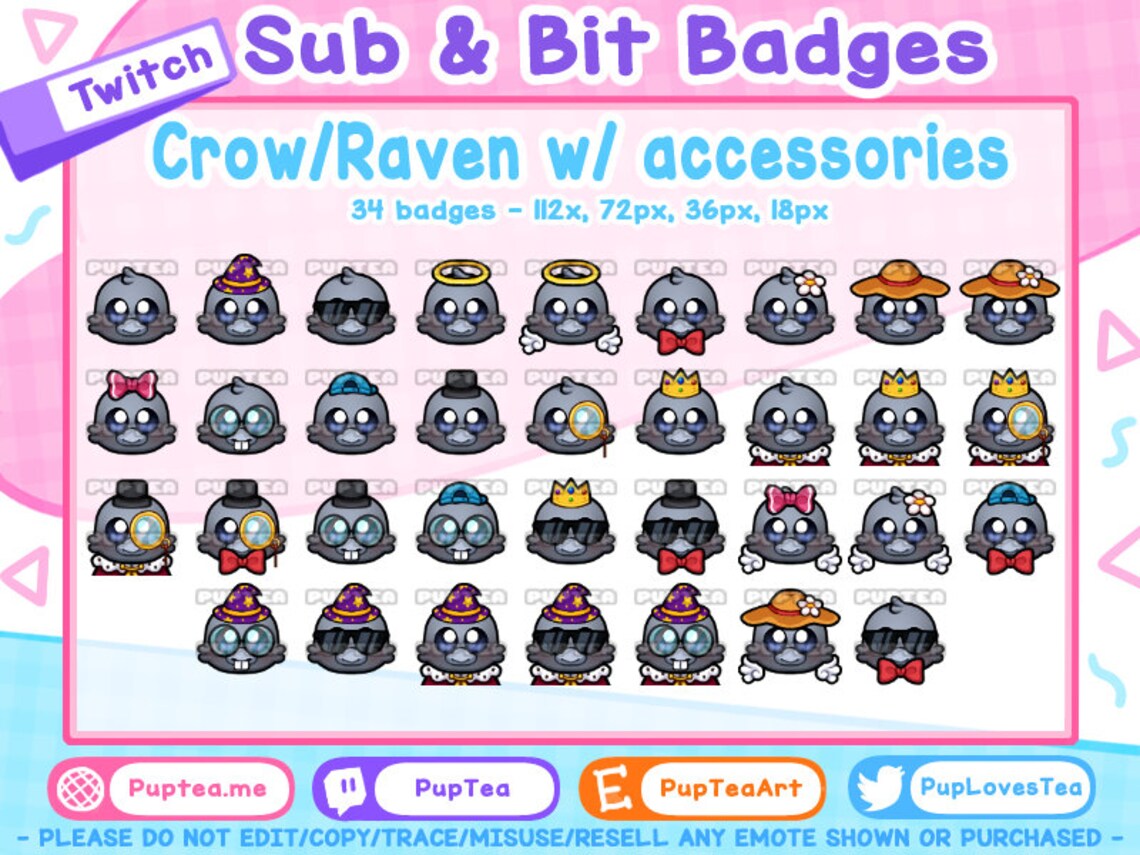 34x Cute Crow / Raven Twitch Sub Badges / Cheer Bit Badges | Accessory ...