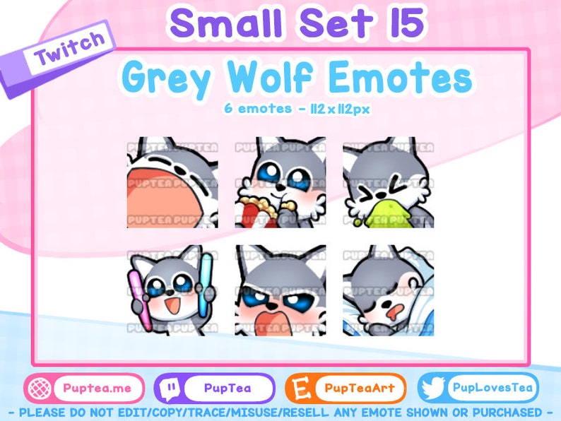 6x Cute Grey Wolf Emotes Pack for Twitch Youtube and Discord Set 15 - Etsy