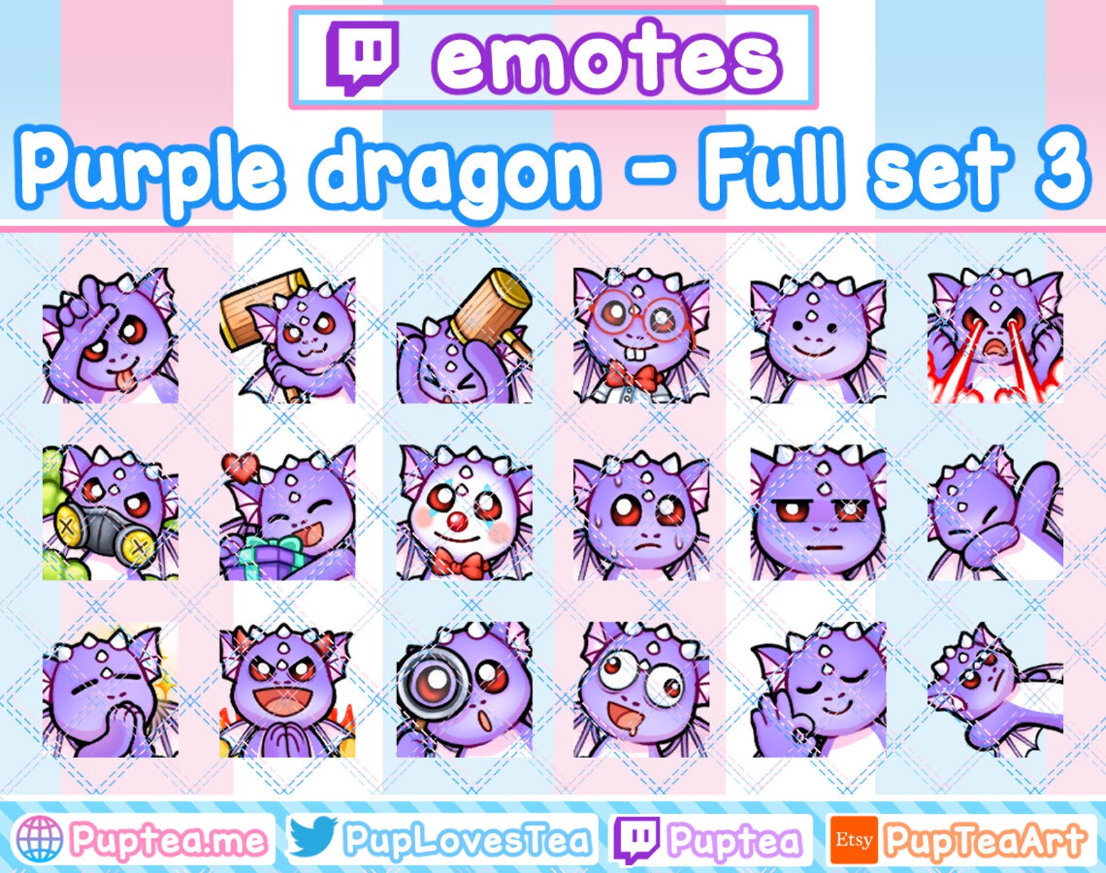 18x Cute Purple Dragon Emotes Pack for Twitch Youtube and Discord ...
