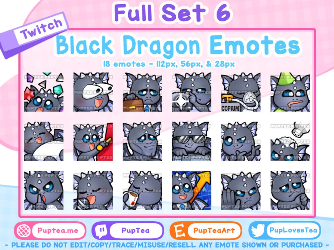 18x Cute Black / Grey Dragon Emotes Pack for Twitch Youtube and Discord ...